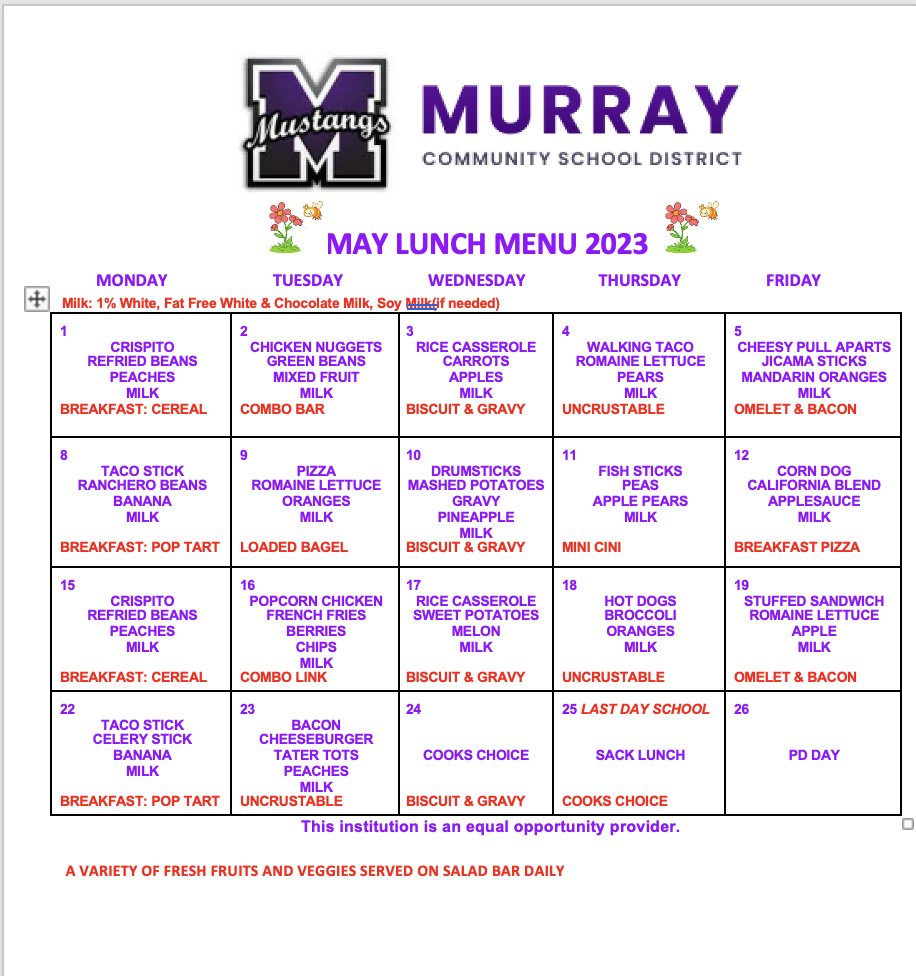 Menus & Nutrition – Murray