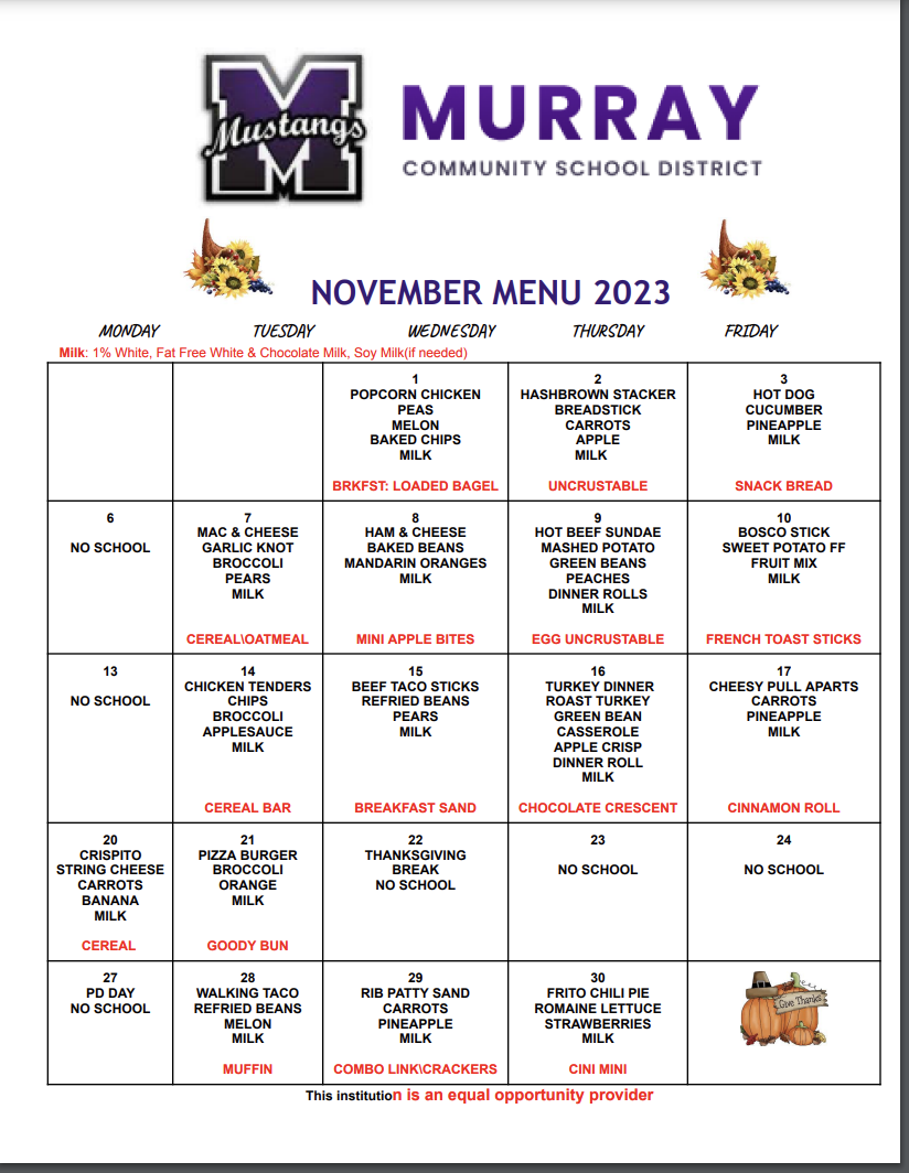Menus & Nutrition – Murray Community School District